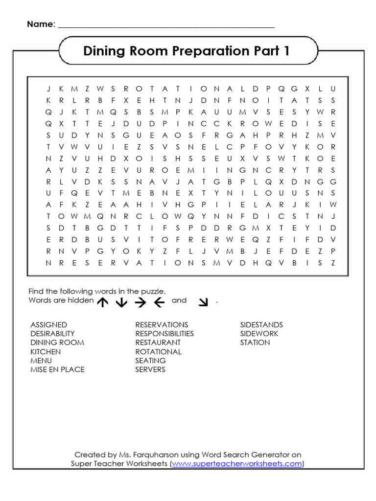 Super Teacher Worksheets Dining Room Preparation Part 1-1 | PDF