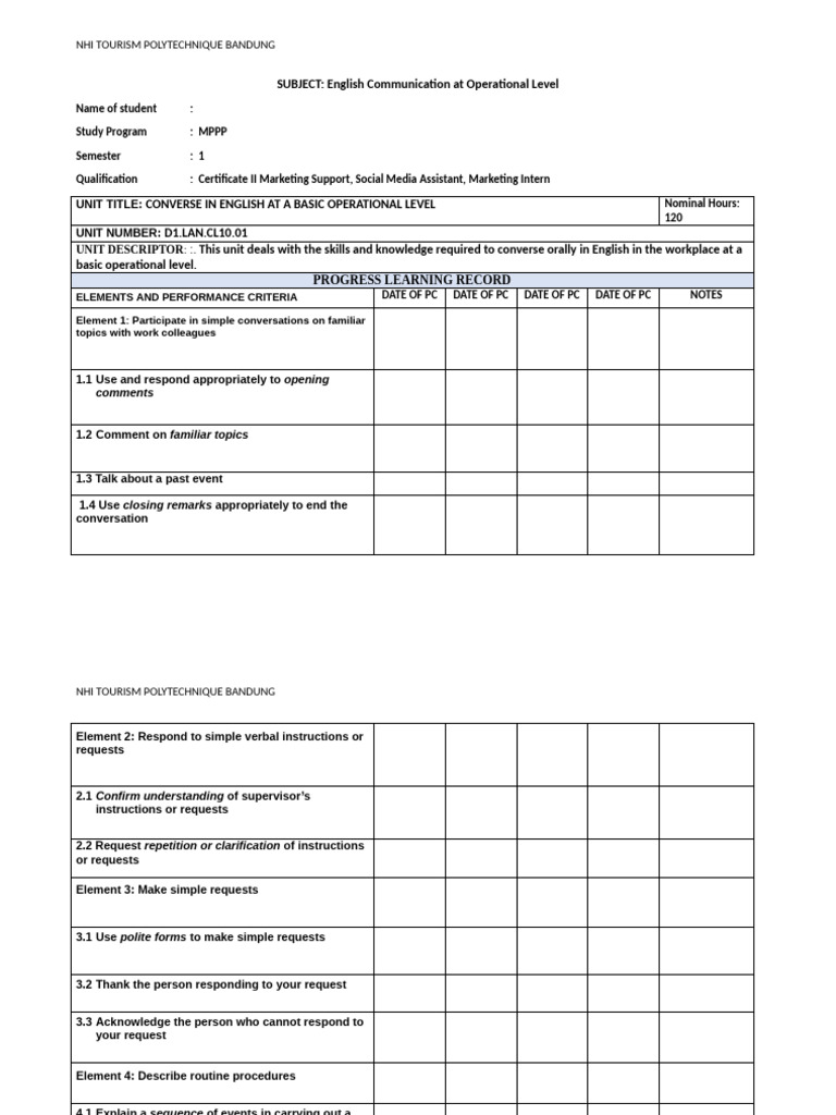 LPR - English Communication at Operational Level | PDF | Communication ...