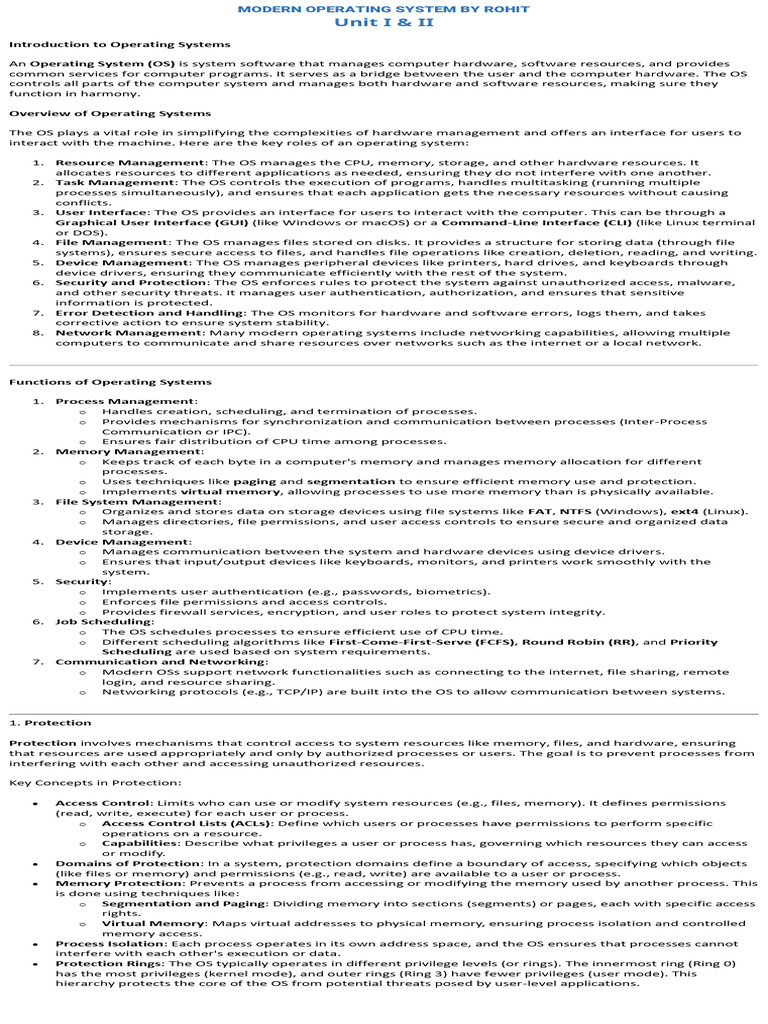 MOS By ROHIT Unit I, II | PDF | Operating System | Process (Computing)