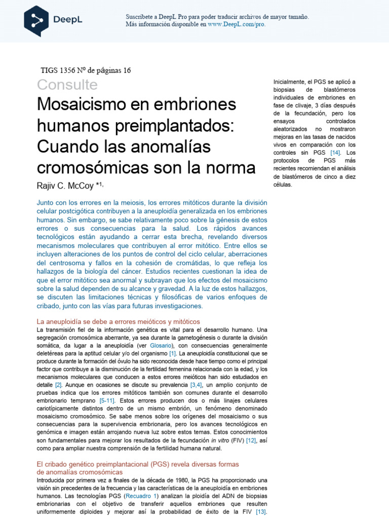 Mosaicismo en embriones humanos: causas y efectos | PDF | Mitosis | Embrión