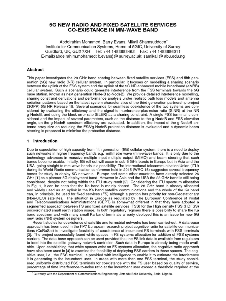 5g New Radio and Fixed Satellite Services Co-Existance in Mm-Wave Band ...