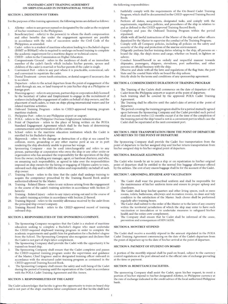 Cadet POEA Standard Form 3 | PDF