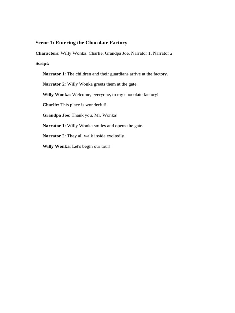 Charlie's Chocolate Factory Adventure Script | PDF