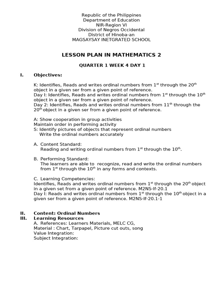 Lorie-Lesson Plan in Math 2 - Co1 | PDF | Mathematics | Behavior Modification