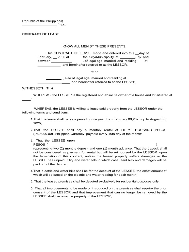 Contract of Lease | PDF | Lease | Law Of Obligations
