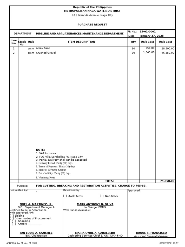 PR#25-01-0001 - Albay SAnd (WDRD) | PDF