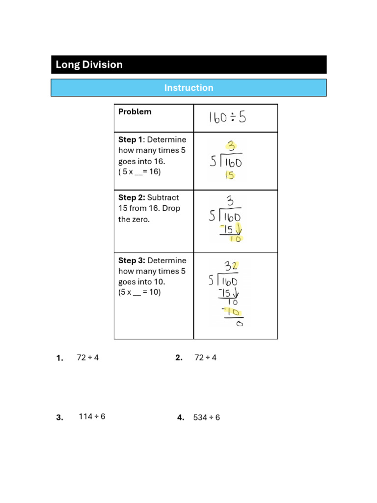 Long Division Steps & Examples | PDF