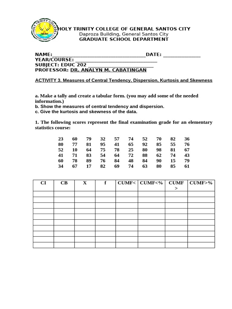 ACTIVITY 3. Measures of Central Tendency and Dispersion (1) | PDF