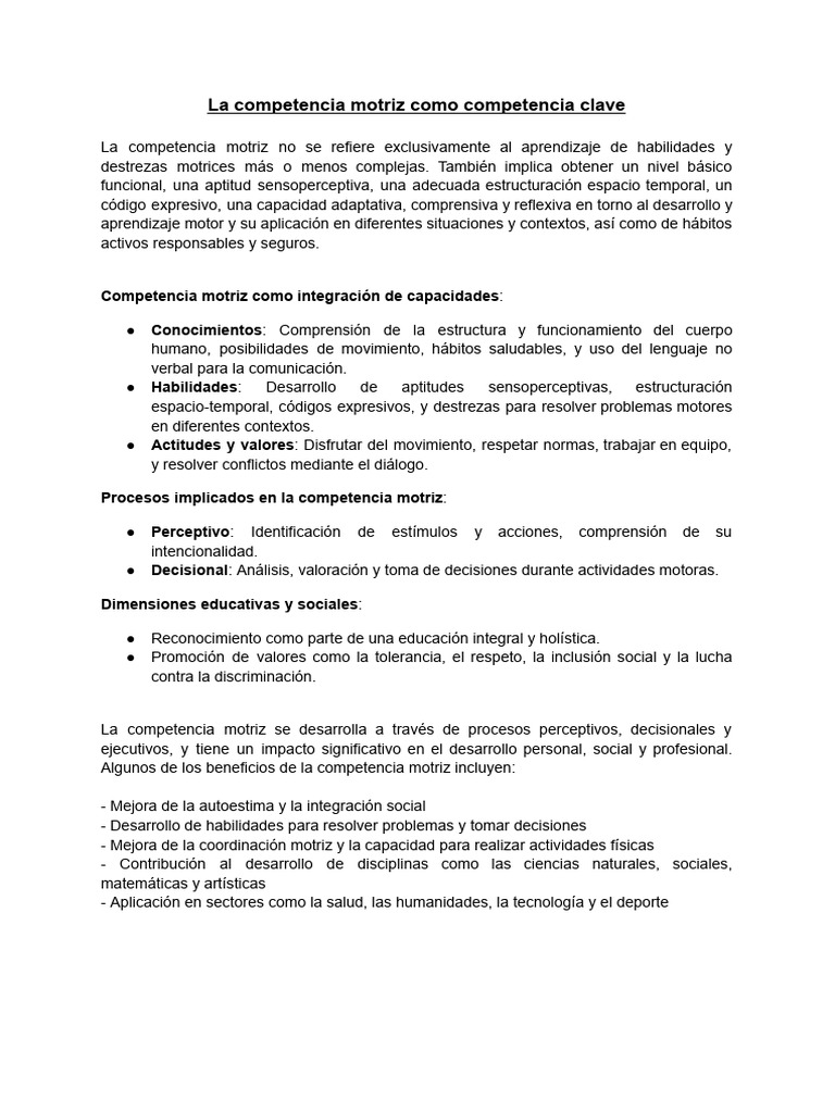 Competencia Motriz: Clave Integral y Social | PDF