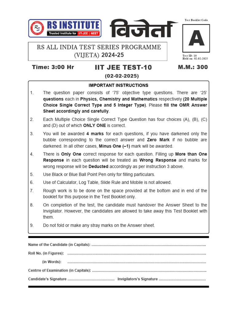 Aits (F) Iit-10 (02-02-2025) | PDF | Gases | Chemistry