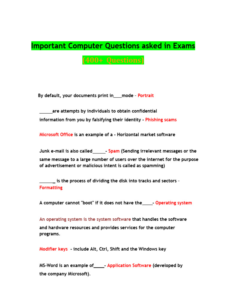 400+ computer questions | PDF | Computer Data Storage | Osi Model