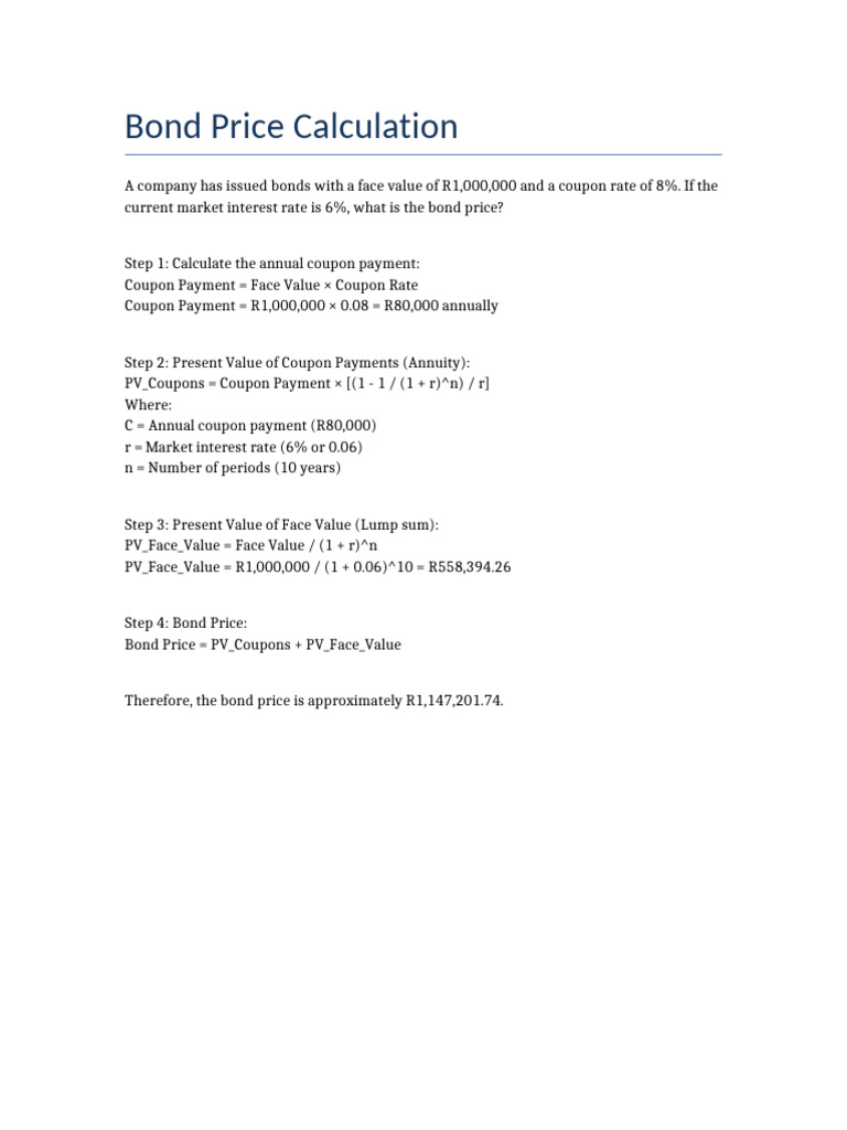 Bond Price Calculation | PDF