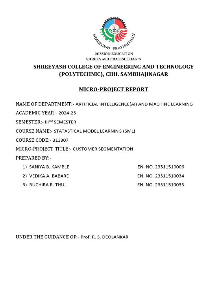 Shreeyash College of Engineering and Technology (Polytechnic), Chh. Sambhajinagar Micro-Project ...