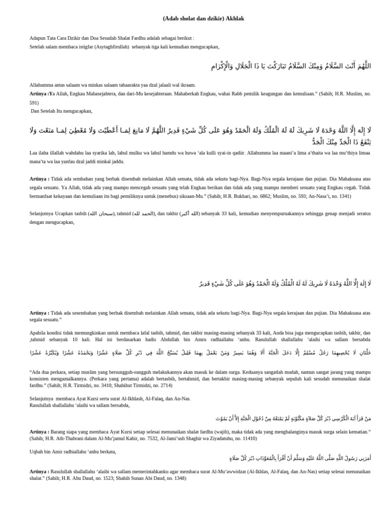 Materi Adab Sholat Dan Dzikir | PDF