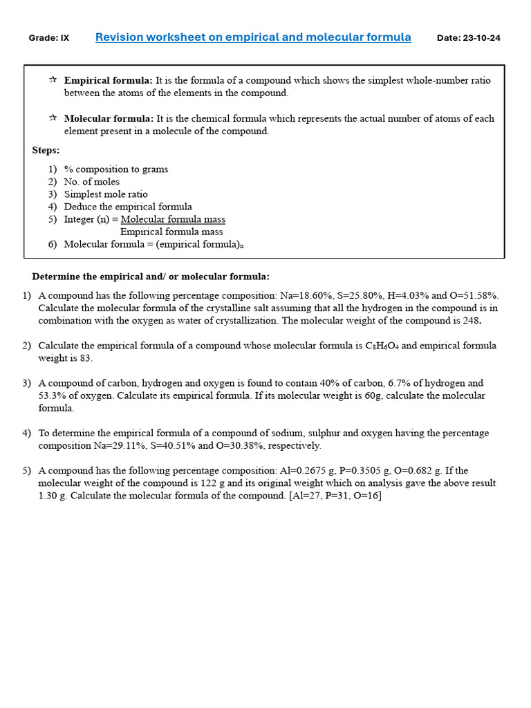 Chemistry Formula Revision Sheet | PDF