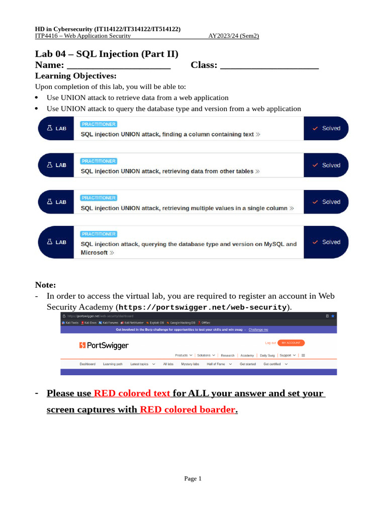 itp4416-lab04-sql-injection-part-ii-v2024-v1 | PDF | Databases | Sql