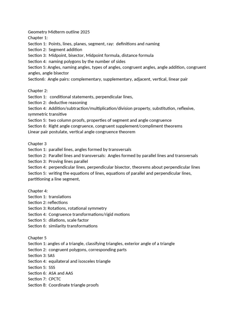 Geometry Midterm Outline 2025 | PDF