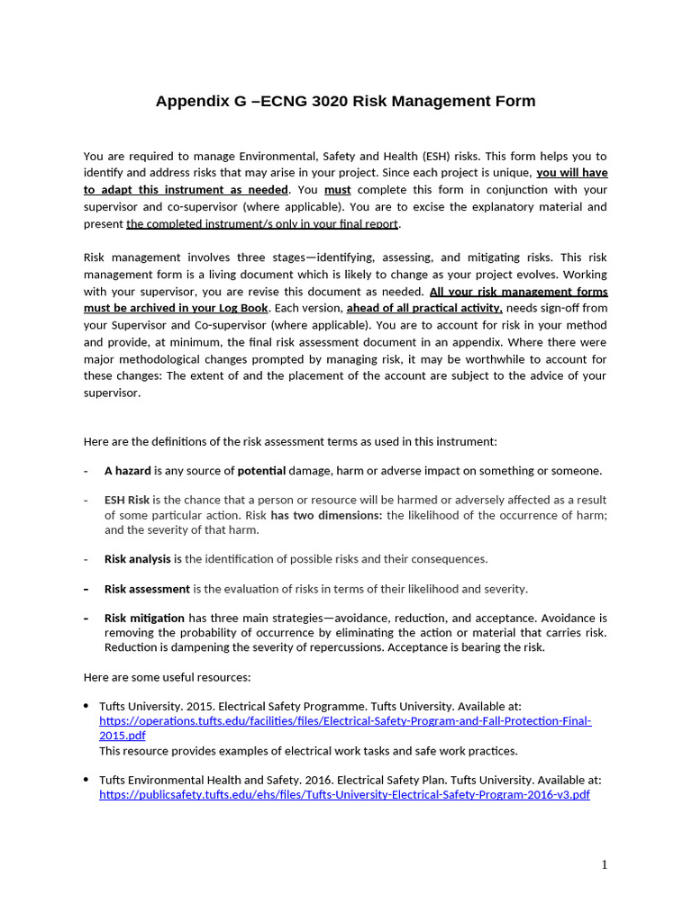 AppendixG ECNG3020RiskManagementForm | PDF | Risk | Risk Management