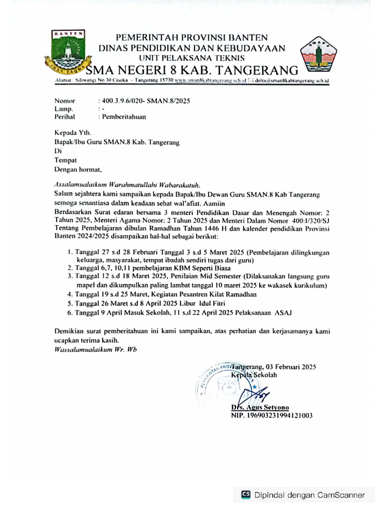 Surat Pemberitahuan KBM Ramadhan 2025 | PDF