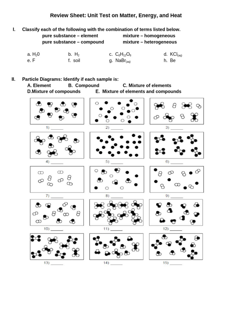Unit Test Review: Matter & Energy Concepts | PDF | Mixture | Chemical ...