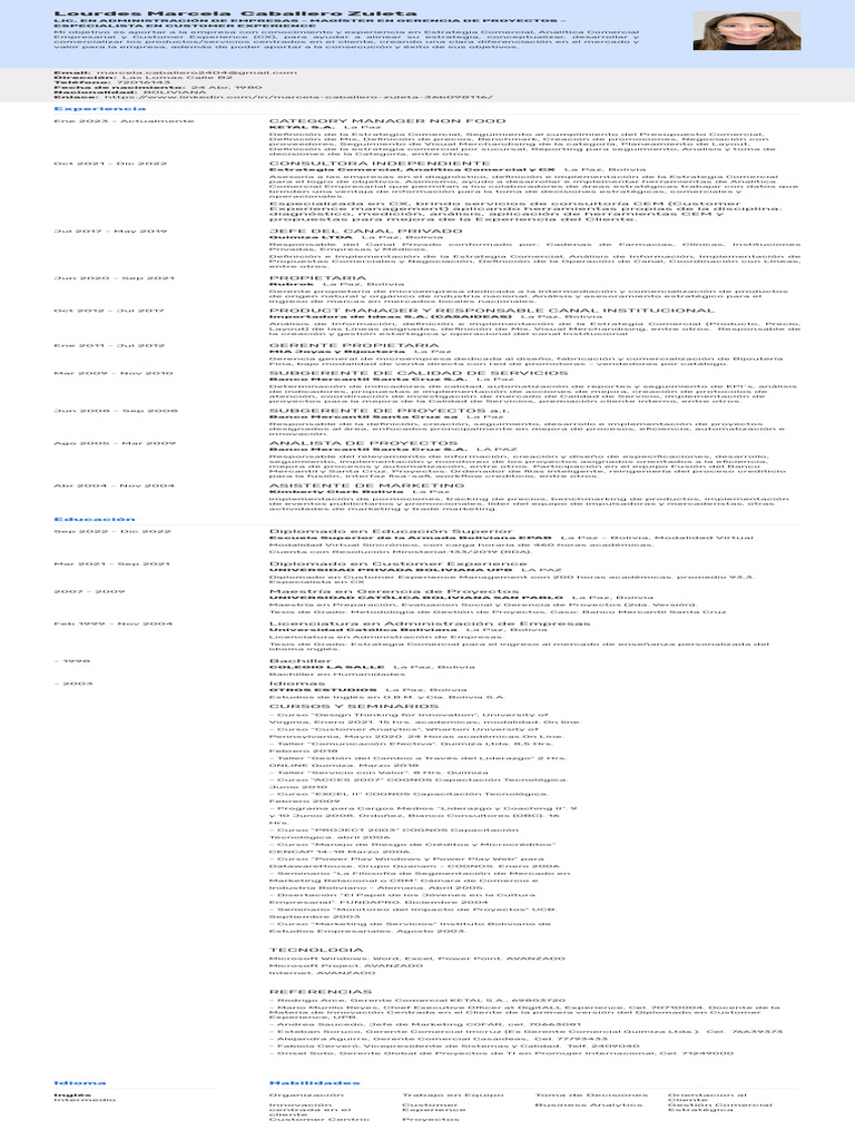 CV Marcela | PDF | Bolivia | Marketing