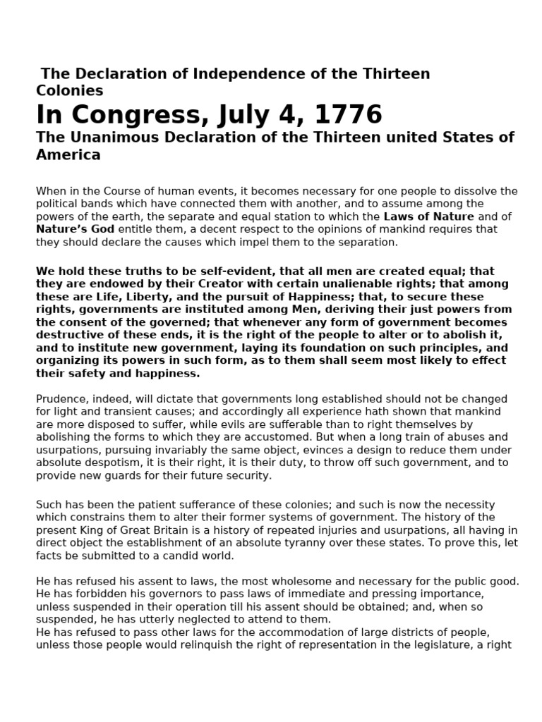 The Declaration of Independance | PDF | United States Declaration Of ...
