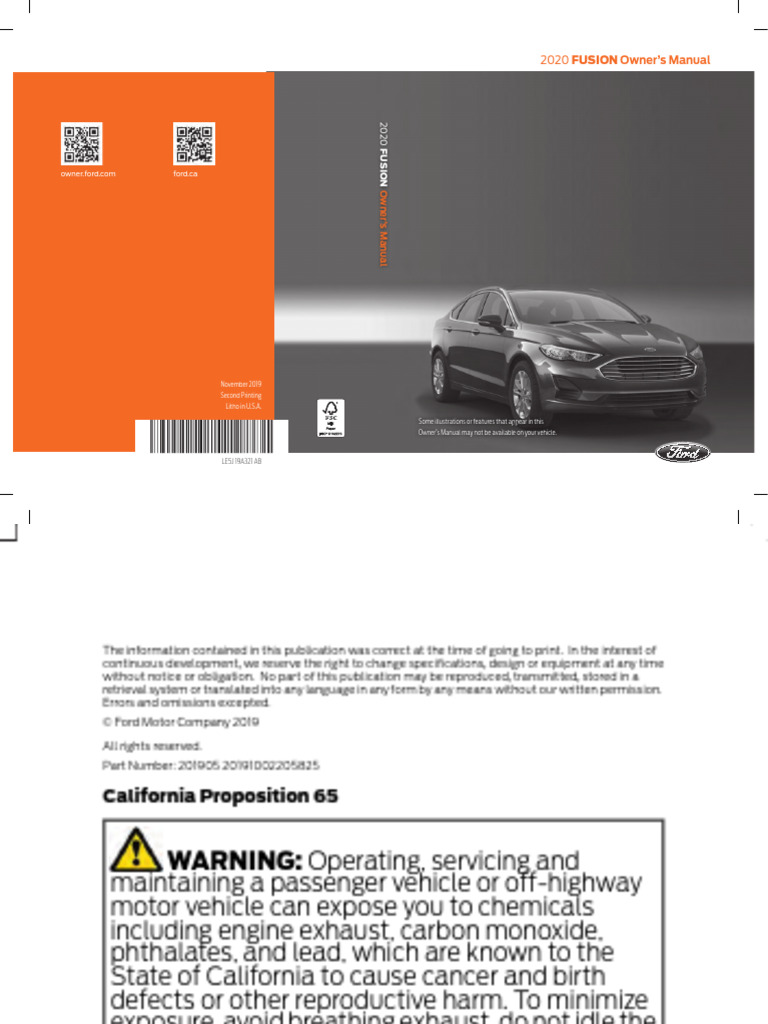 2020 Ford Fusion Owners Manual Version 2 | PDF | Seat Belt | Airbag