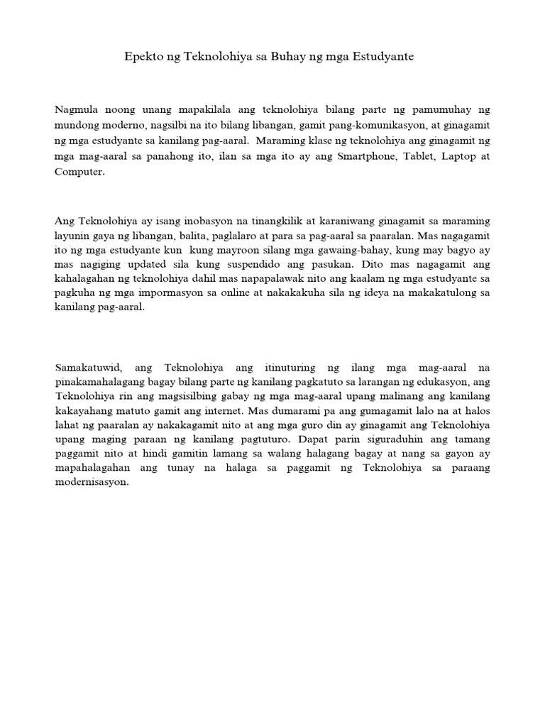 Epekto NG Teknolohiya Sa Edukasyon - 20250127 - 222148 - 0000 | PDF