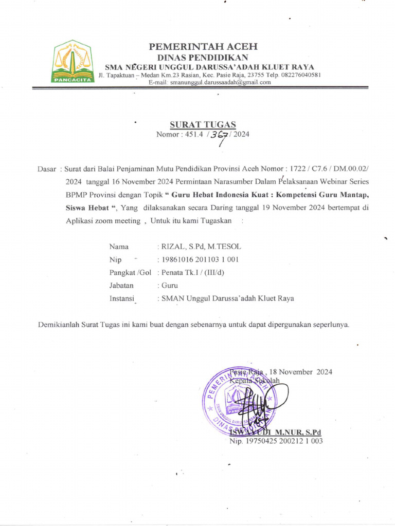 Surat Tugas Pak Rizal | PDF