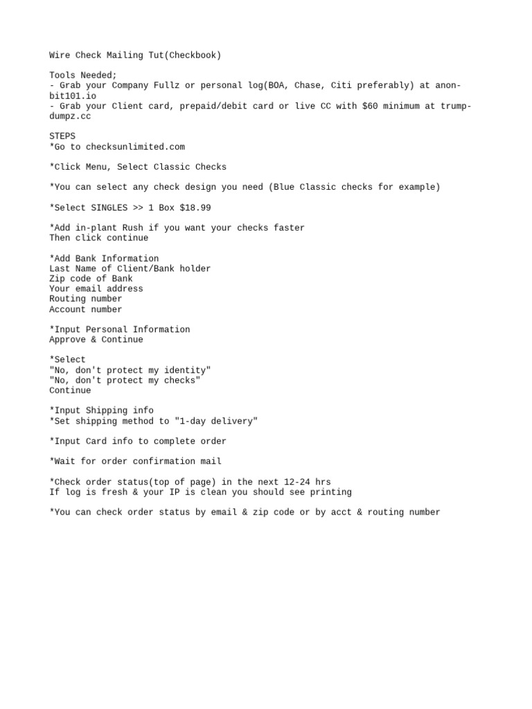 Wire Check Mailing Tut (Checkbook) | PDF