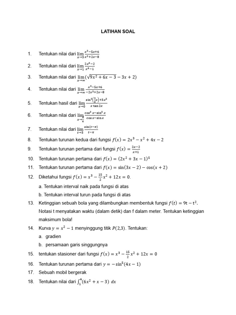 Soal Kalkulus Kelas XII Matematika Peminatan | PDF