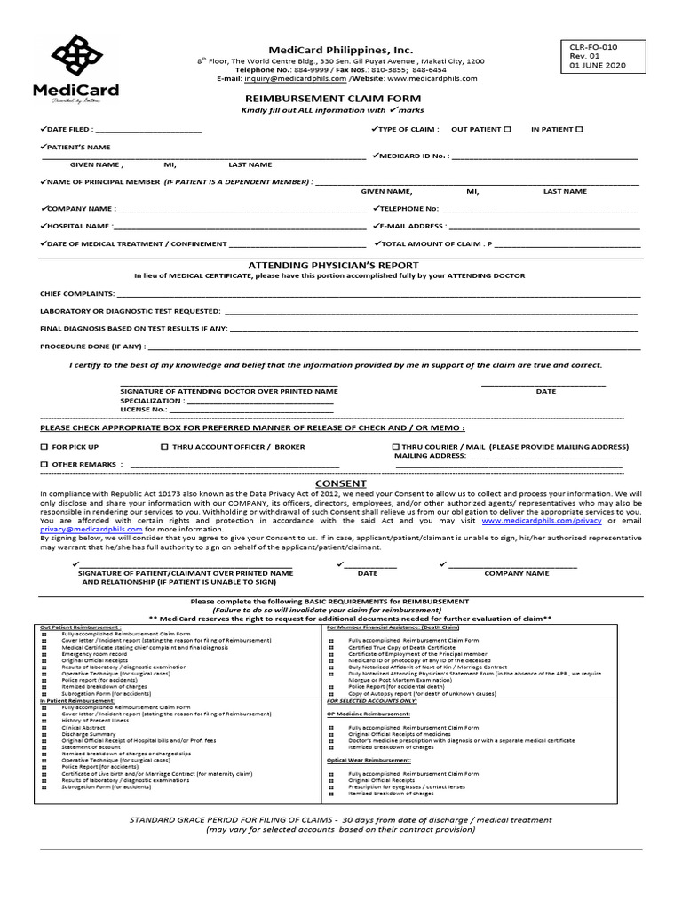 Reimbursement Claim Form | PDF | Medical Diagnosis | Medicine