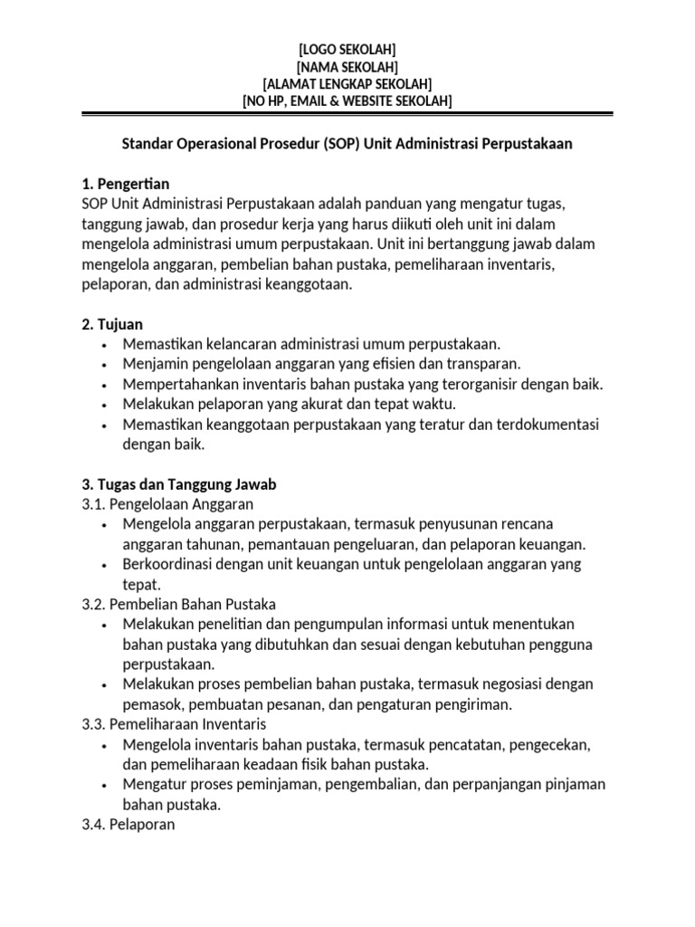 Sop Unit Administrasi Perpustakaan1 | PDF