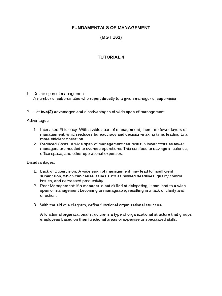 mgt162_TUTORIAL 4 | PDF | Organizational Structure | Leadership