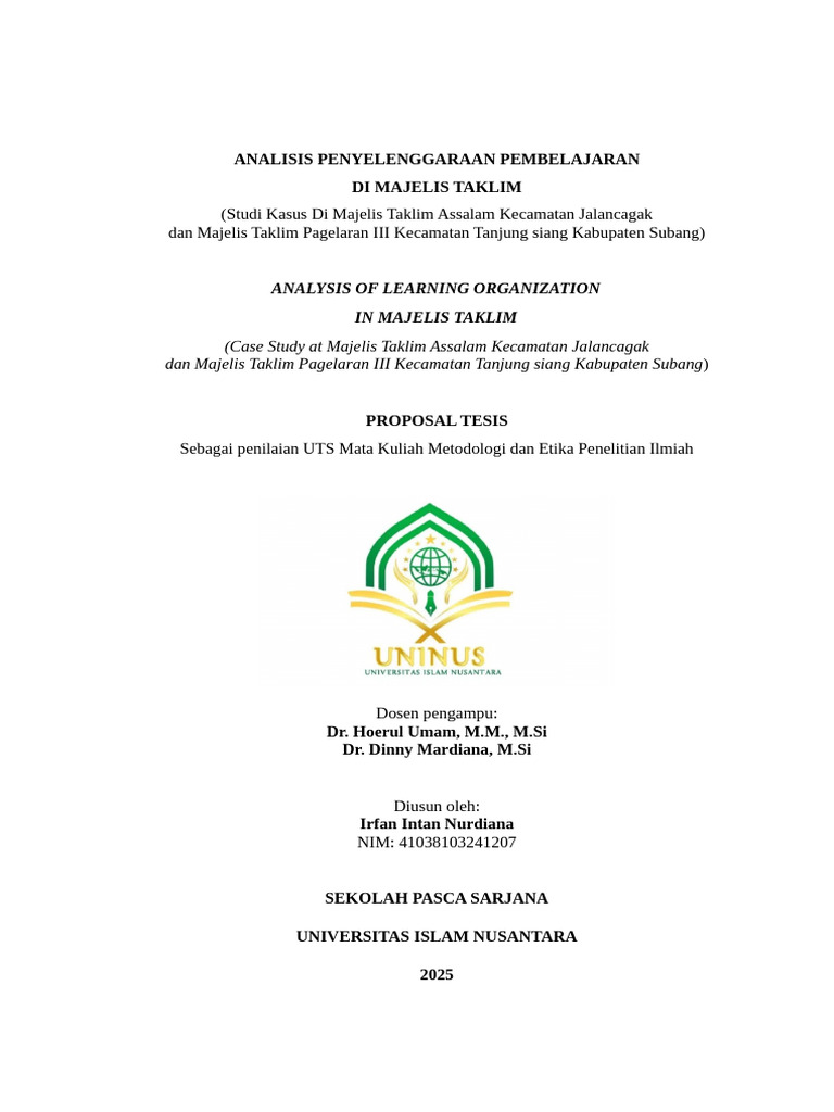 Proposal Tesis-Irfan Intan Nurdiana Metodologi Penelitian | PDF