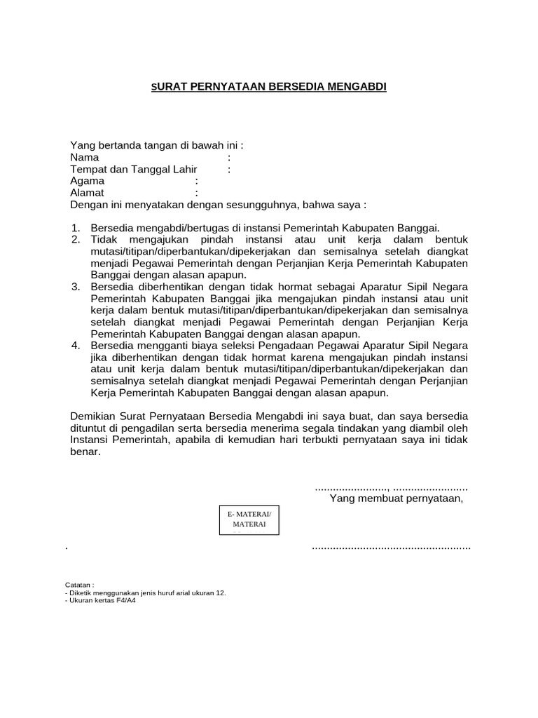 Format Surat Pernyataan Bersedia Mengabdi-2 | PDF