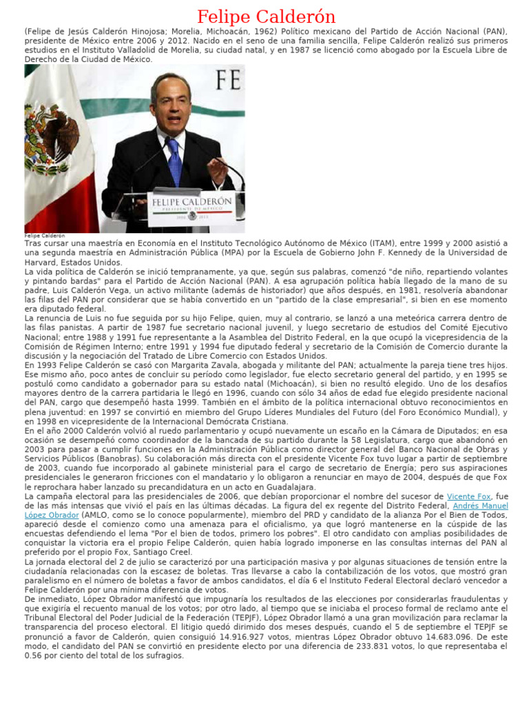 Felipe Calderón | PDF | Politica de mexico | Democracia