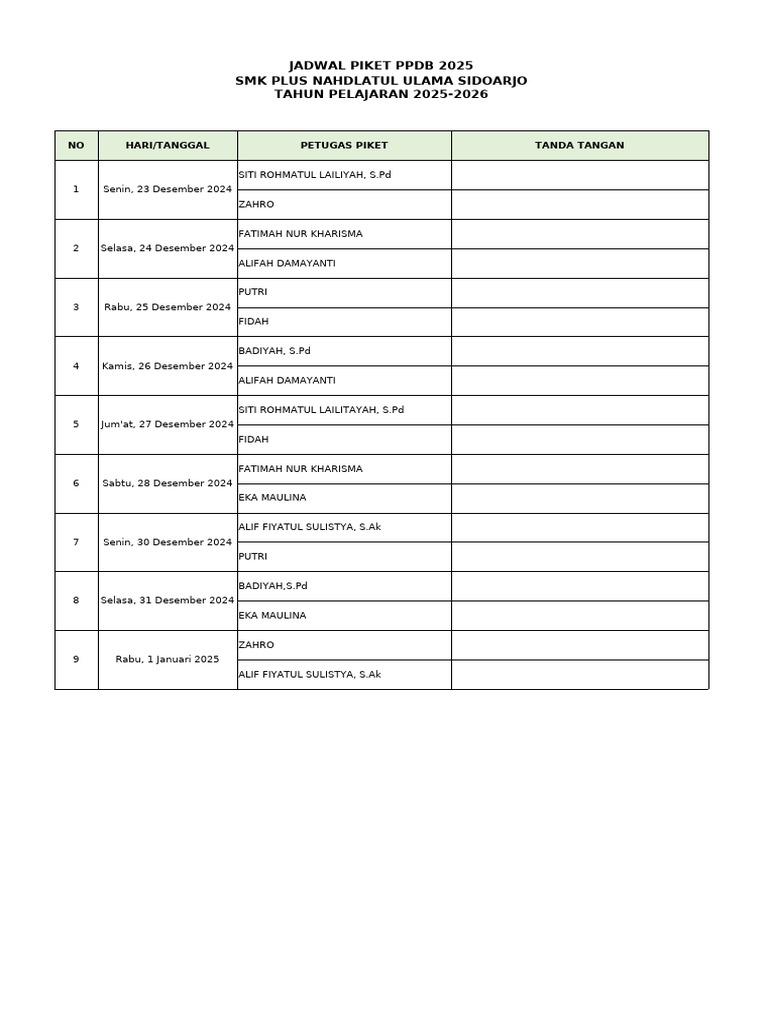Jadwal Piket PPDB | PDF