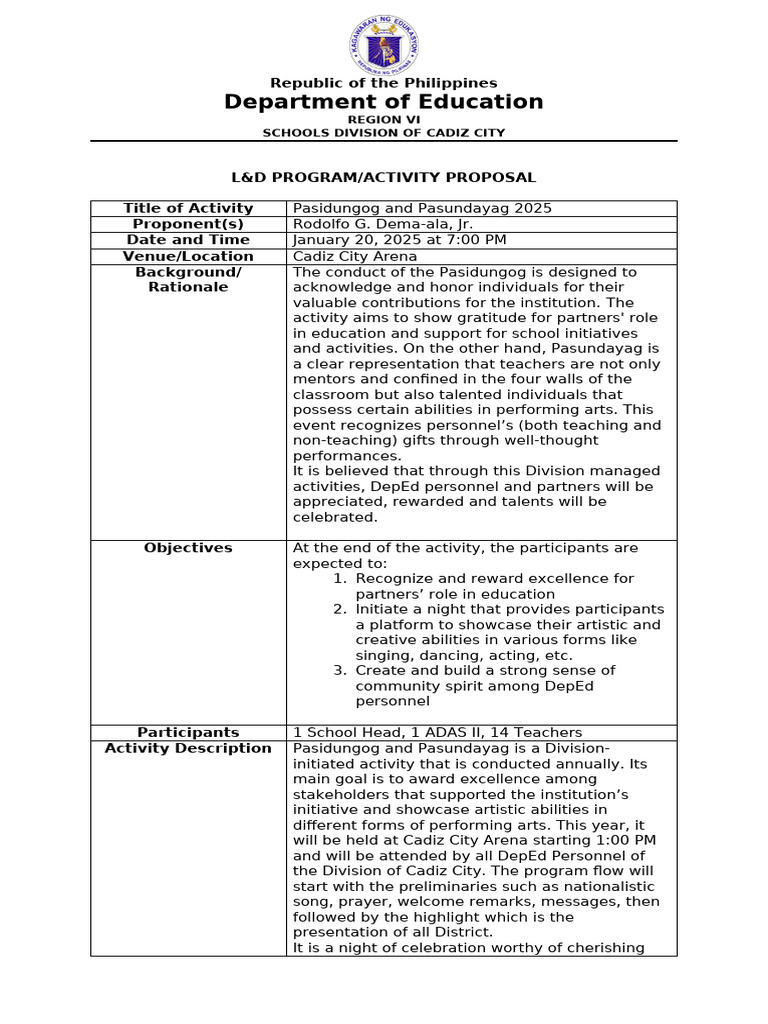 Deped Night Proposal New Template | PDF | Behavior Modification | Cognition