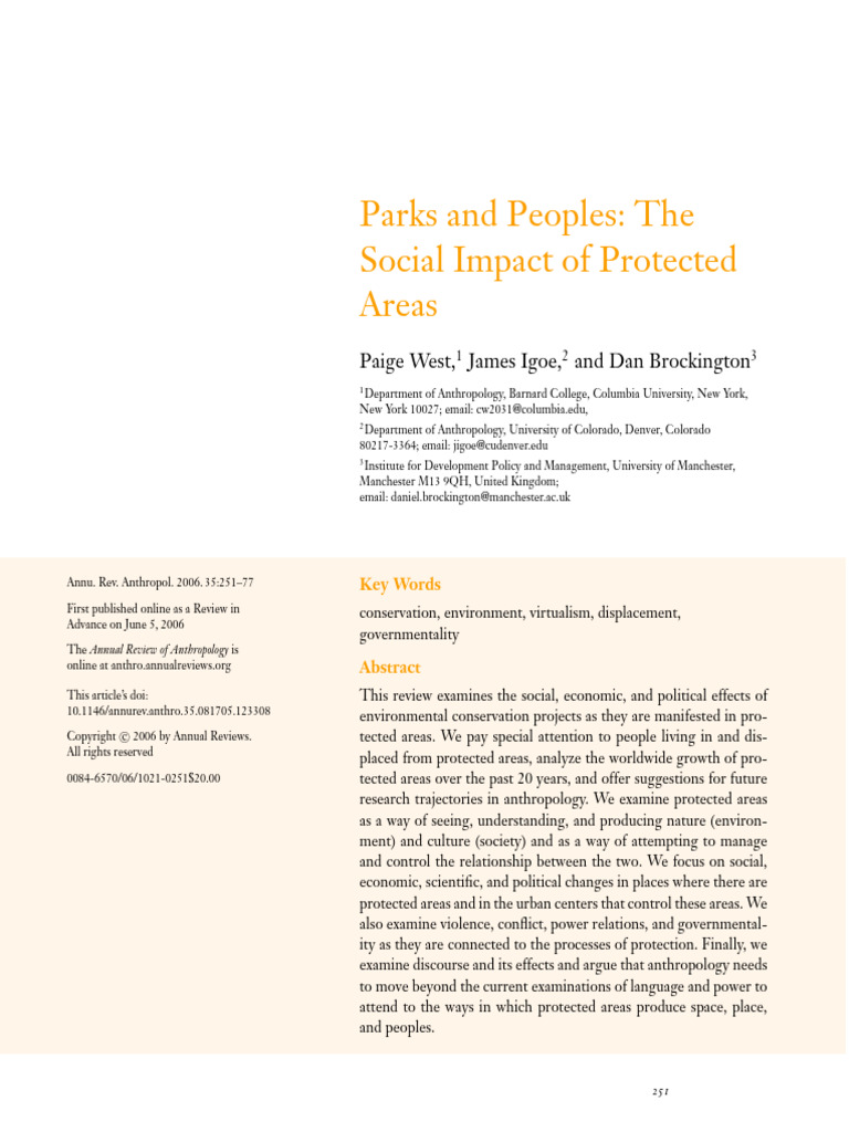 West, Igoe, Brockington - 2006 - Parks and Peoples The Social Impact of Protected Areas | PDF ...