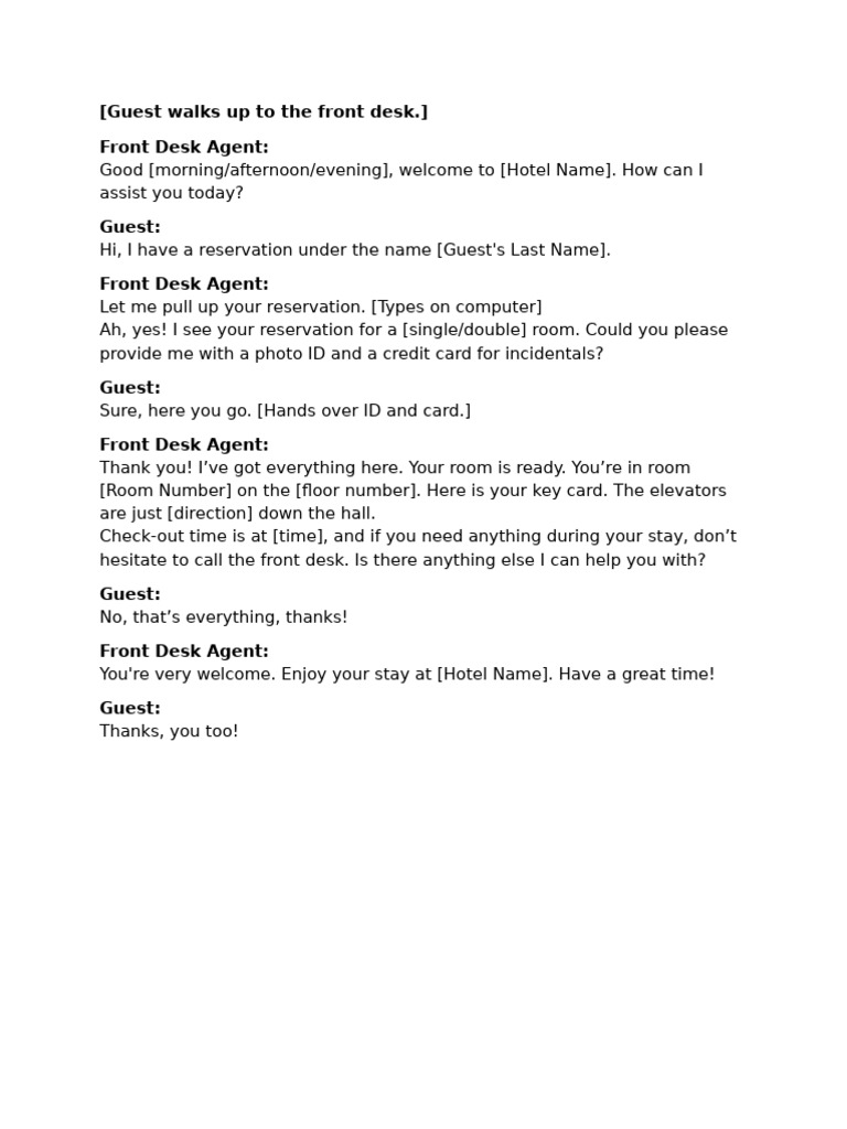 Front Desk Role PLAY | PDF