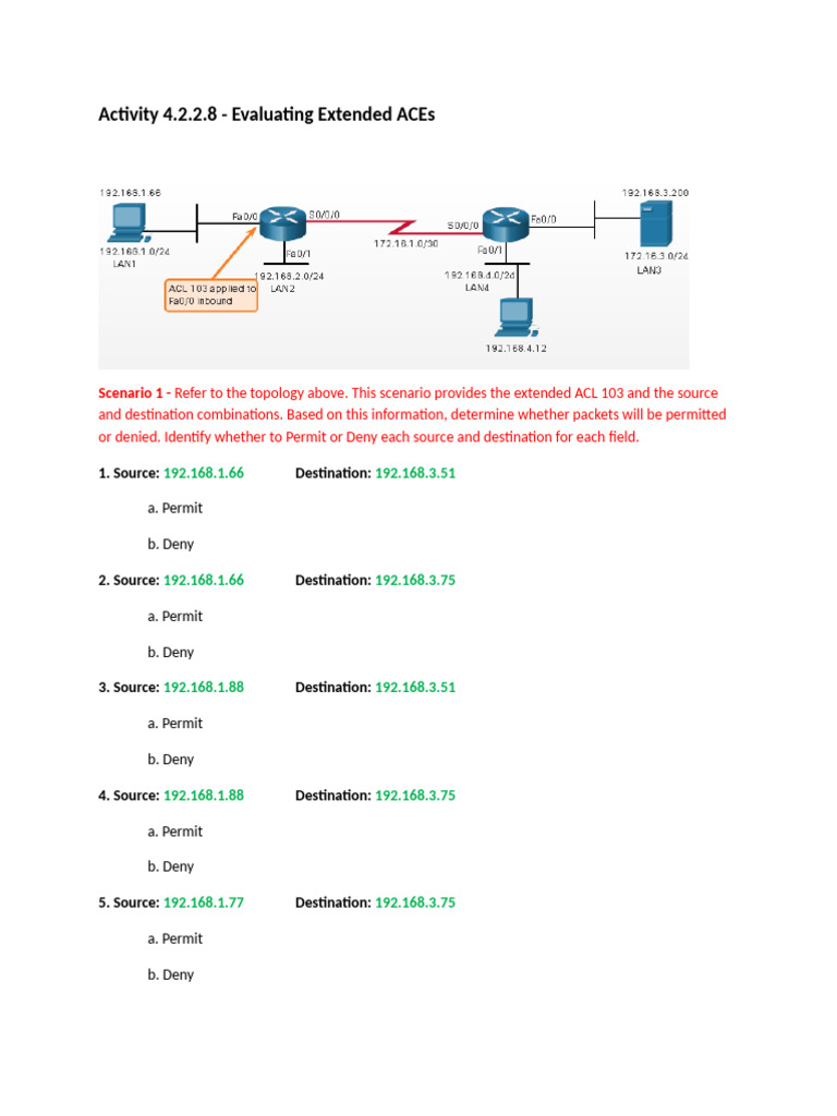 Ccna 4 Access Control Lists Activity 4228 Pdf Application Layer Protocols Computer