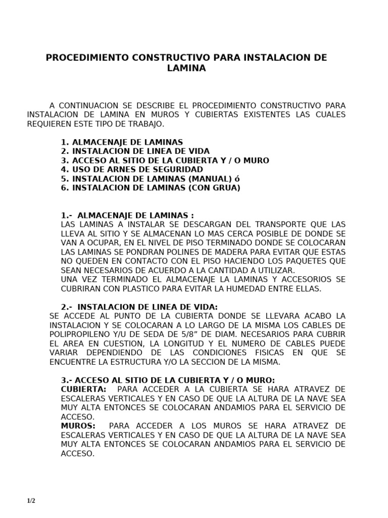 Proc Const Instala Lamina BCC | PDF
