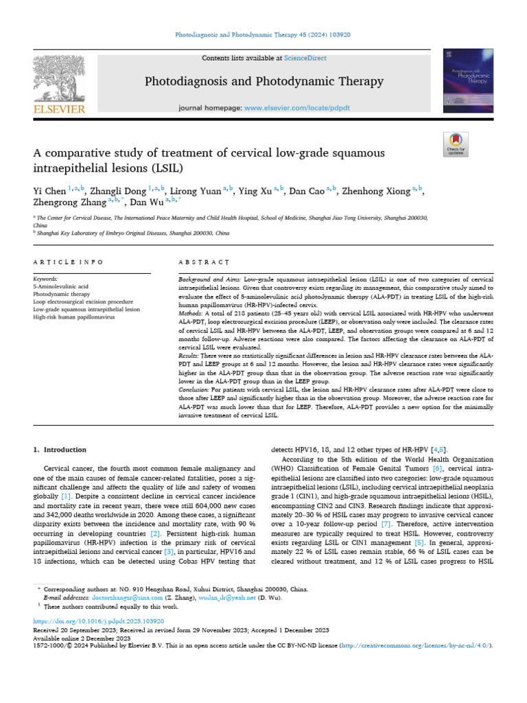 A Comparative Study of Treatment of Cervical Low-Grade Squamous ...