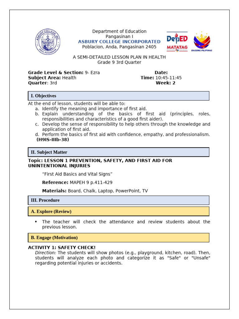 Q3 SDLP Health9 Pilapil W1 | PDF | First Aid | Pulse