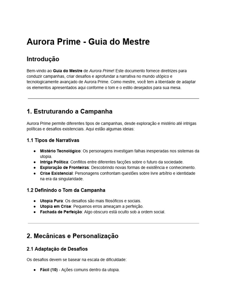 Aurora Prime - Guia Do Mestre | PDF | Utopia | Existencialismo