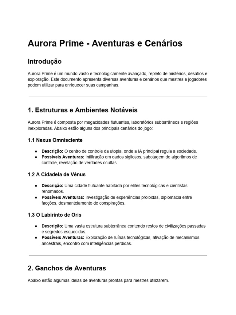 Aurora Prime - Aventuras e Cenários | PDF