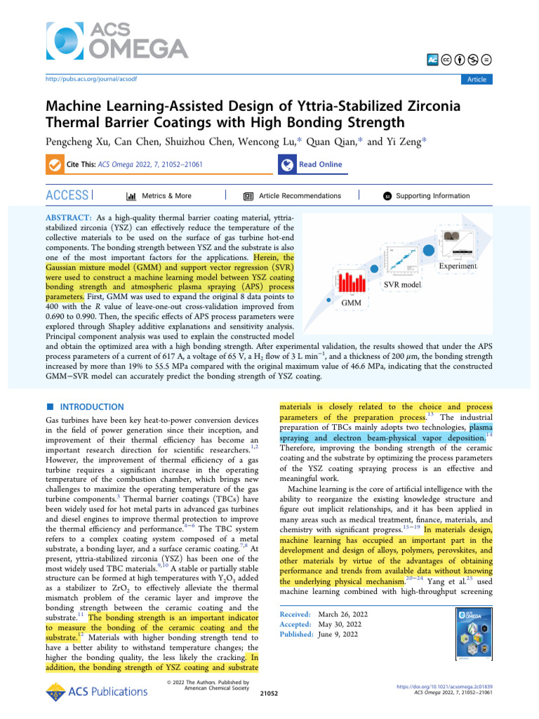 Xu Et Al 2022 Machine Learning Assisted Design of Yttria Stabilized ...