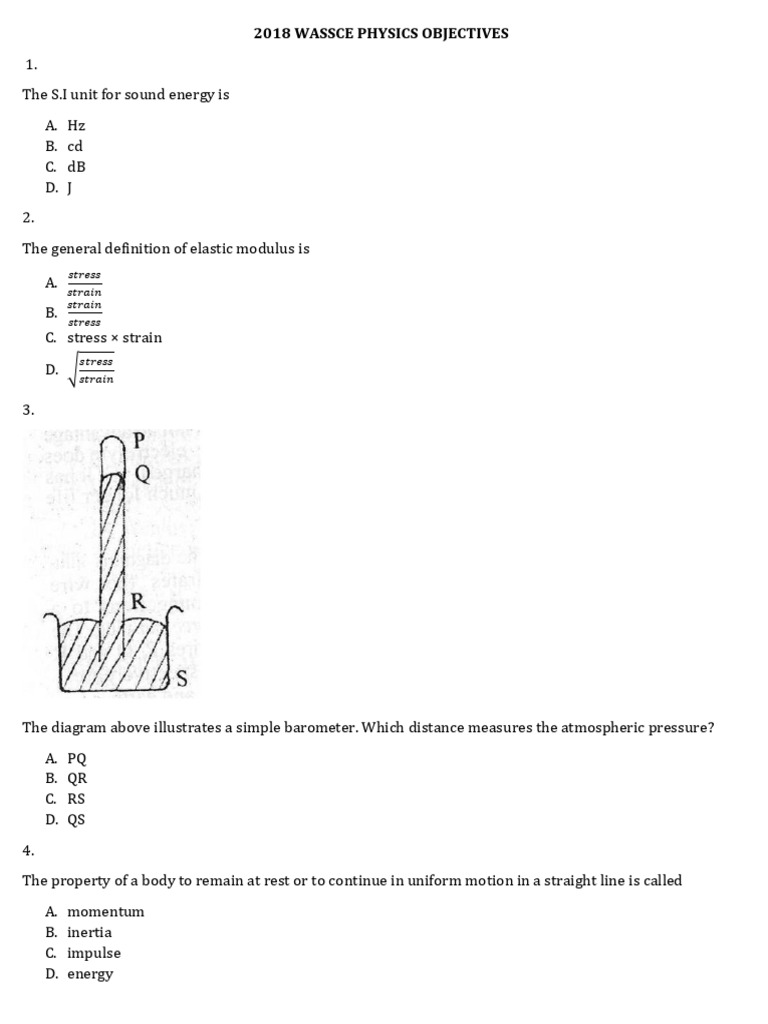 2018 WASSCE Physics Objective Questions | PDF | Capacitor | Hertz