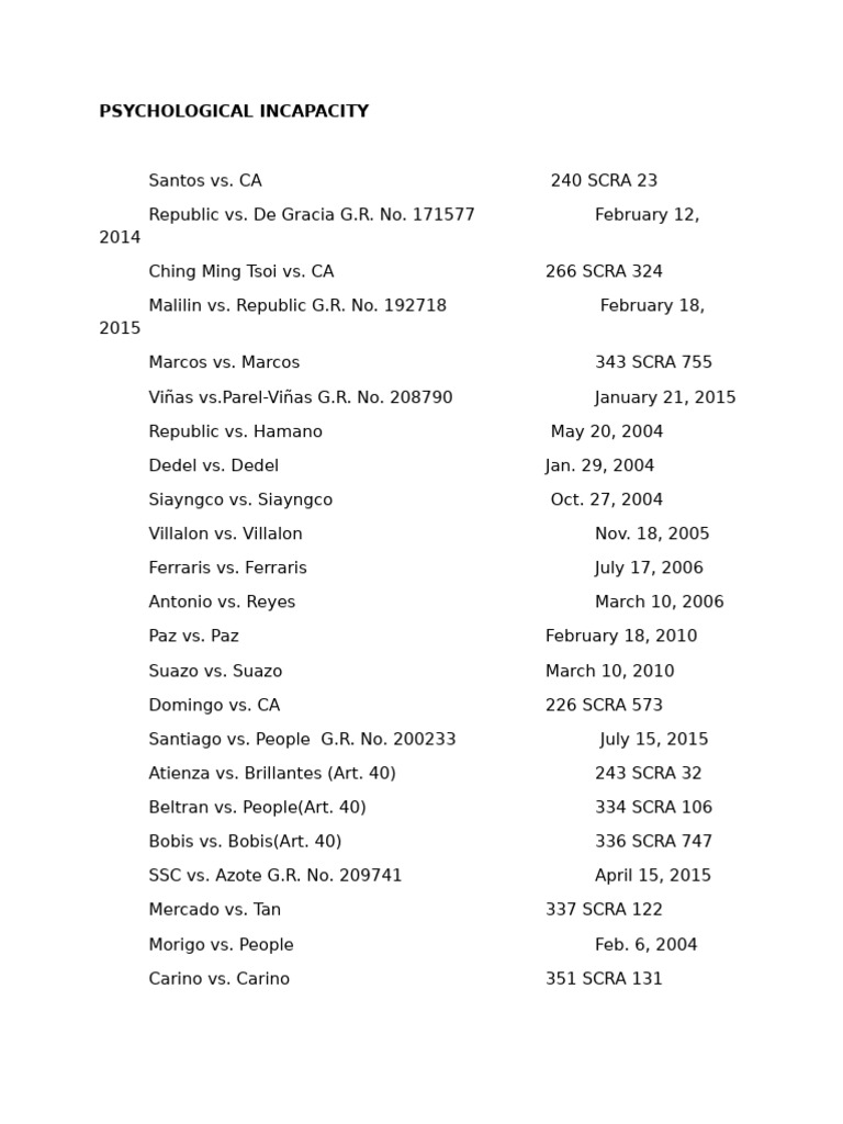 PSYCHOLOGICAL INCAPACITY Cases | PDF